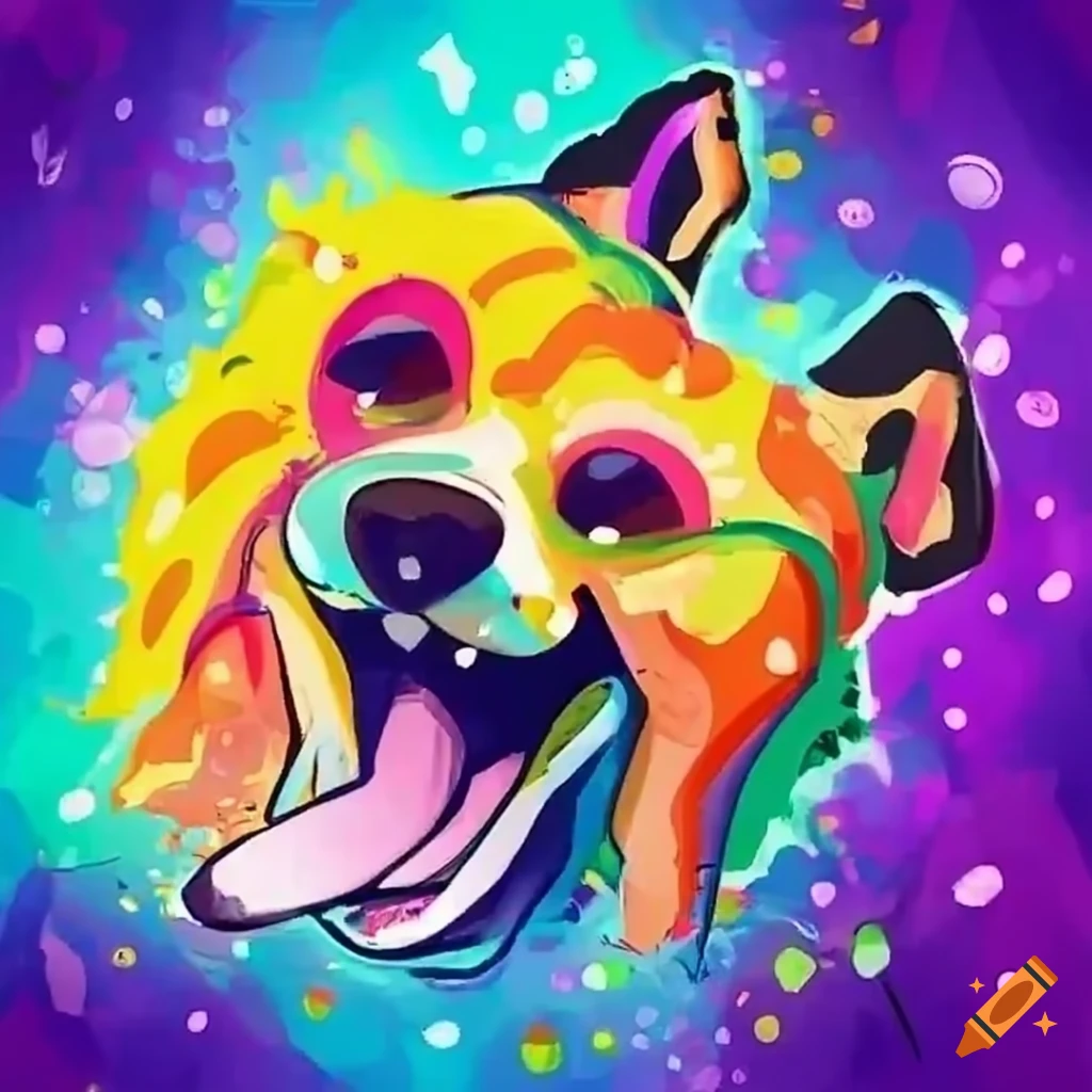 A joyful pack of dogs dancing at a disco on Craiyon