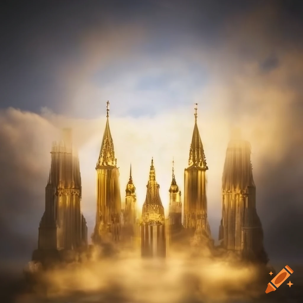 Stunning depiction of the 'kingdom of heaven' with ivory towers, with ...