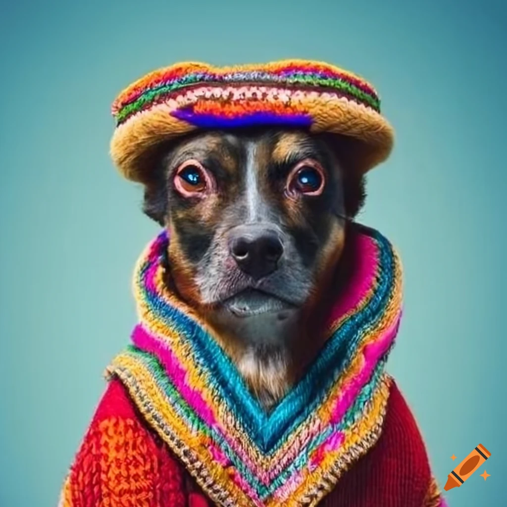 A dog wearing a peruvian garment on Craiyon