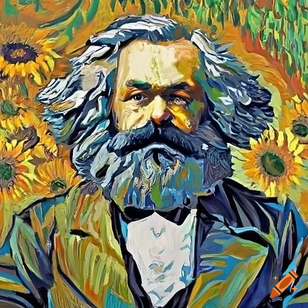 Karl marx portrait "van gogh sunflower painting style" on Craiyon
