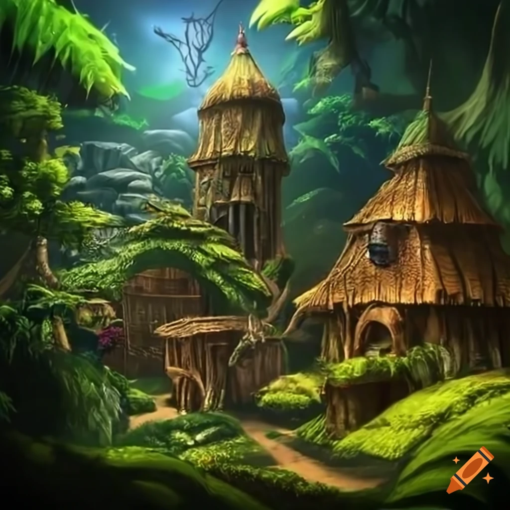 Fantasy jungle village on Craiyon