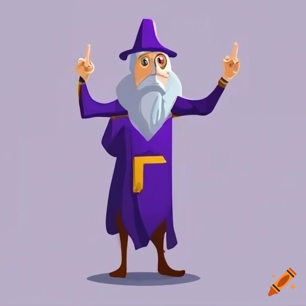 Cartoon style full body wizard with a hat pointing straight up detailed ...
