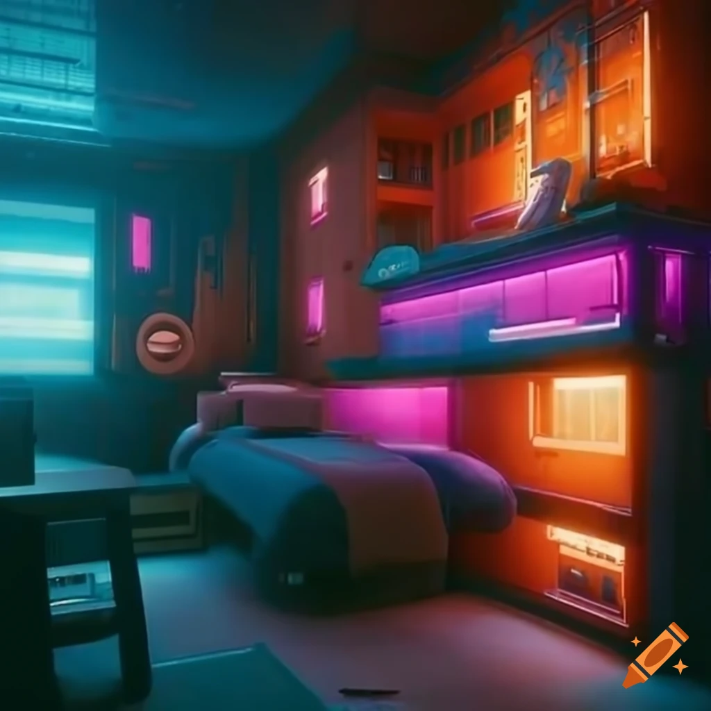 Apartment of university student living in the cyberpunk 2077 universe