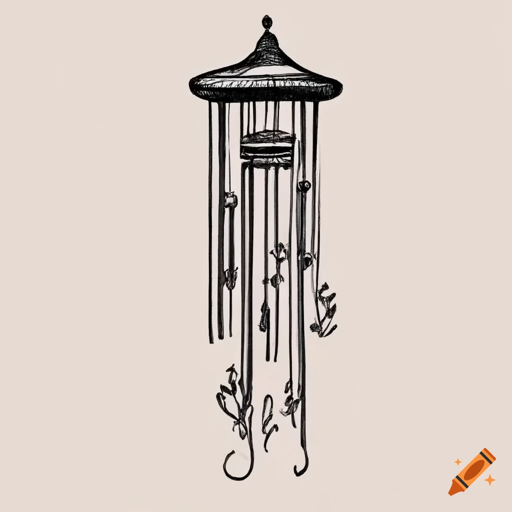 Wind chimes sketch and petals on Craiyon