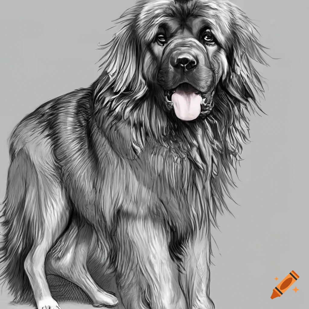 Full body leonberger fineline drawing greyscale coloring book style on ...