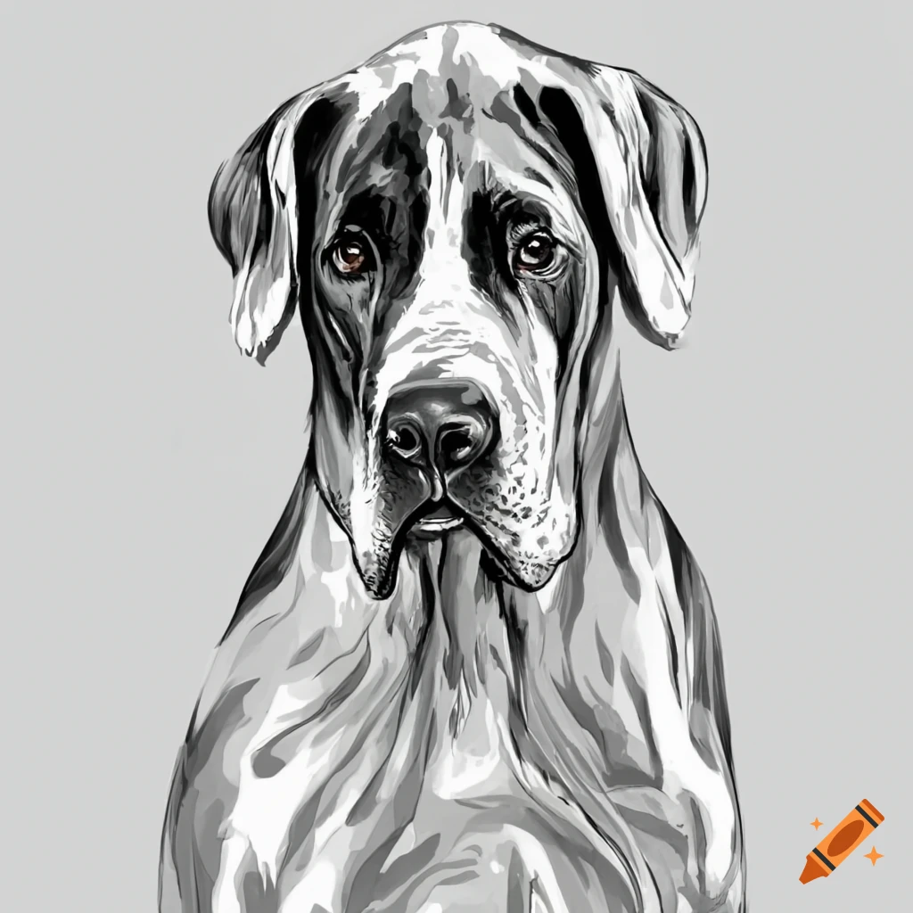 Standing great dane fineline drawing greyscale coloring book style