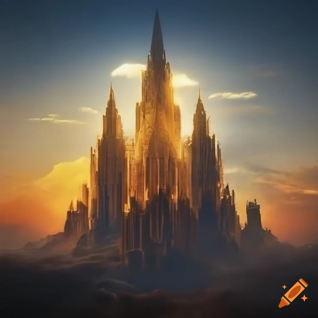 Stunning depiction of the 'Kingdom of Heaven' with ivory towers, with ...