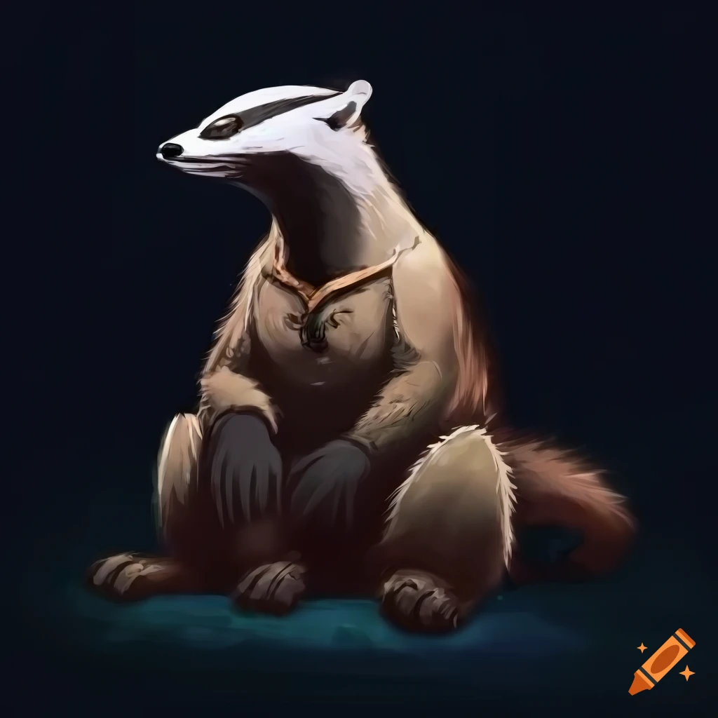 Alchemist badger, badger ears, eurasian badger, sitting upright, raised ...