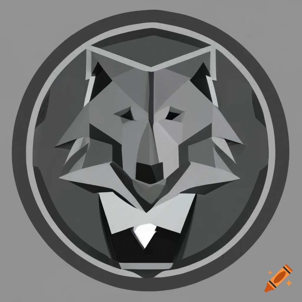 Low poly wolf wearing a tuxedo logo