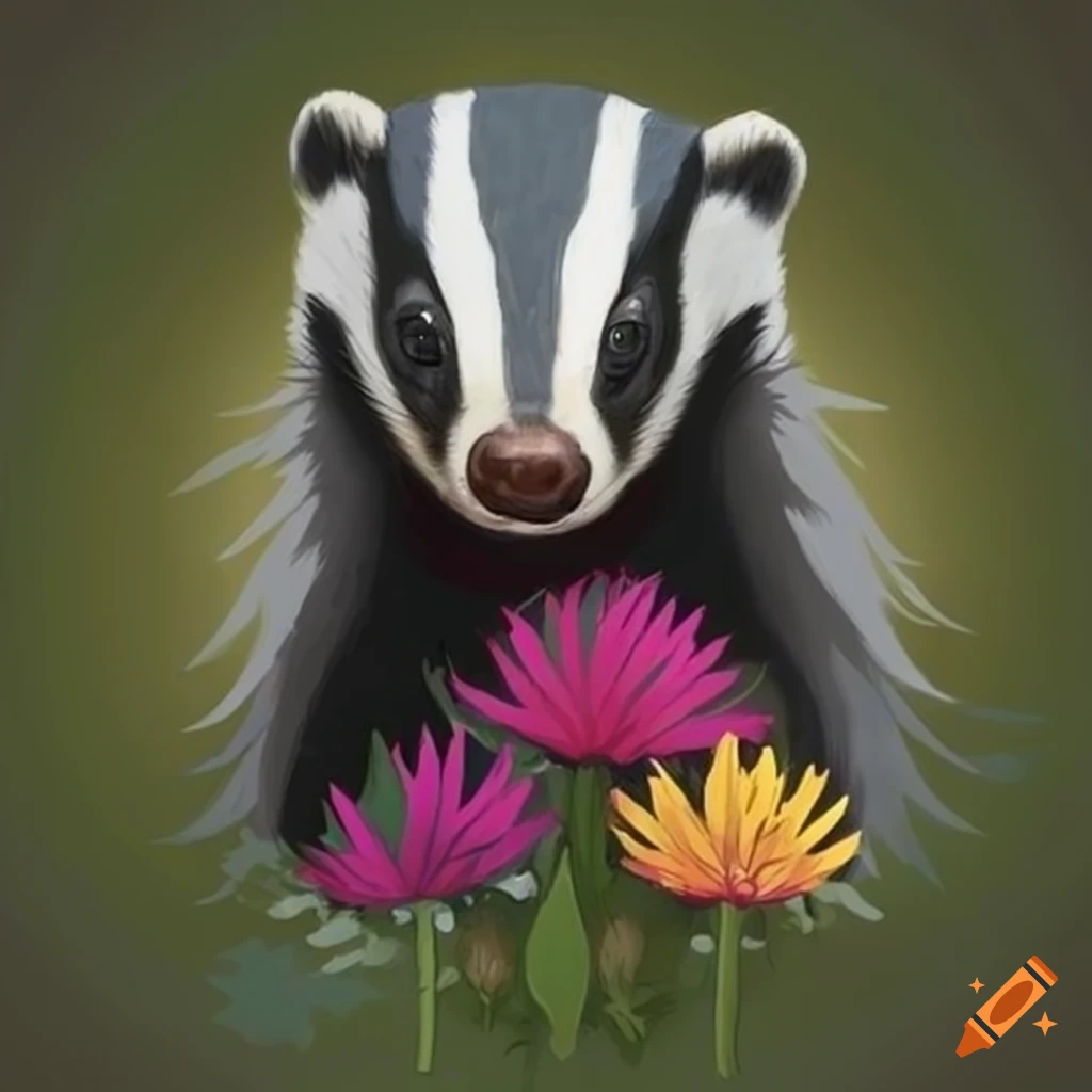 Badger with pretty flowers