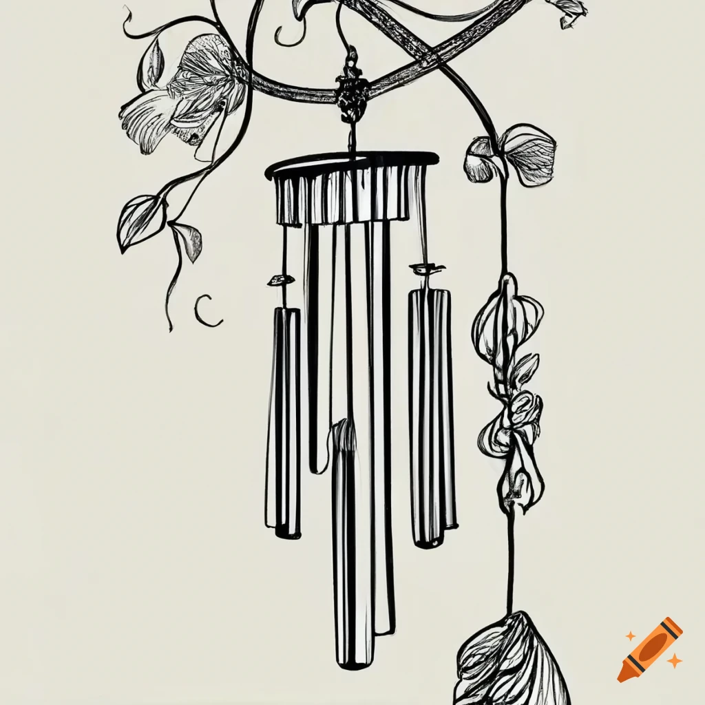 Wind chimes sketch and petals on Craiyon