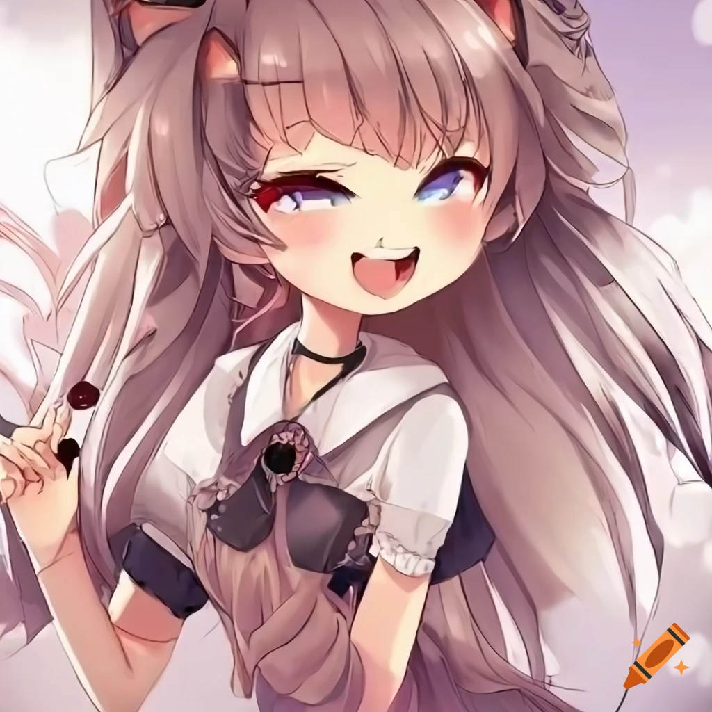 Precious anime chibi catgirl, smiling