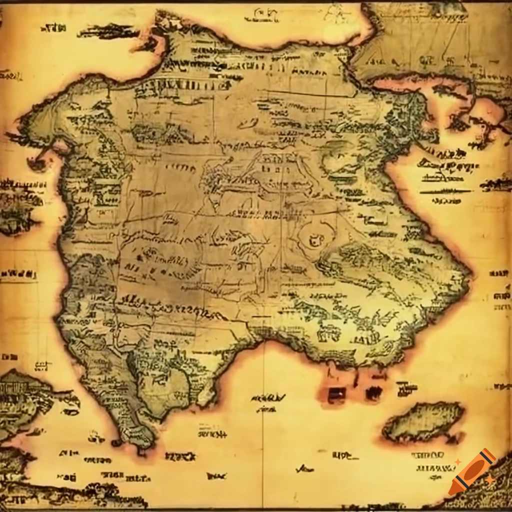 An ancient map showcasing a vast and enigmatic jungle continent on Craiyon