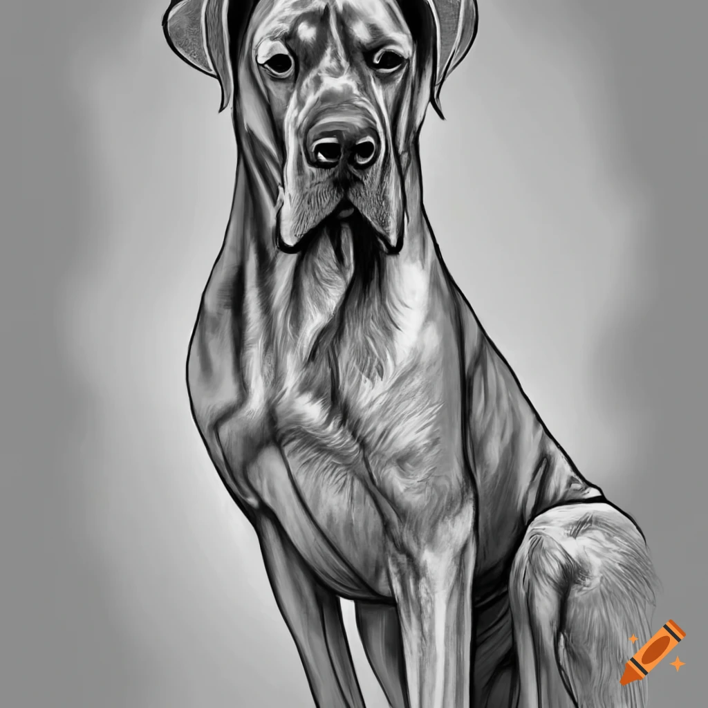 Standing great dane fineline drawing greyscale coloring book style on ...