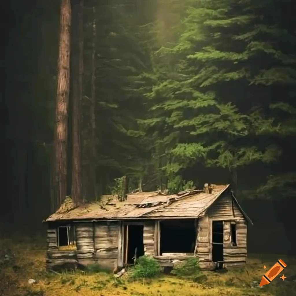 Abandoned cabin in the woods on a mountainside