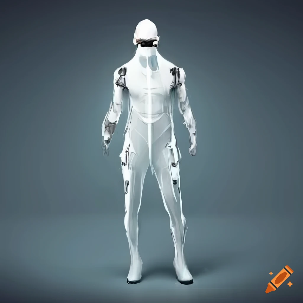 Concept art of man in a fashionable futuristic white jumpsuit