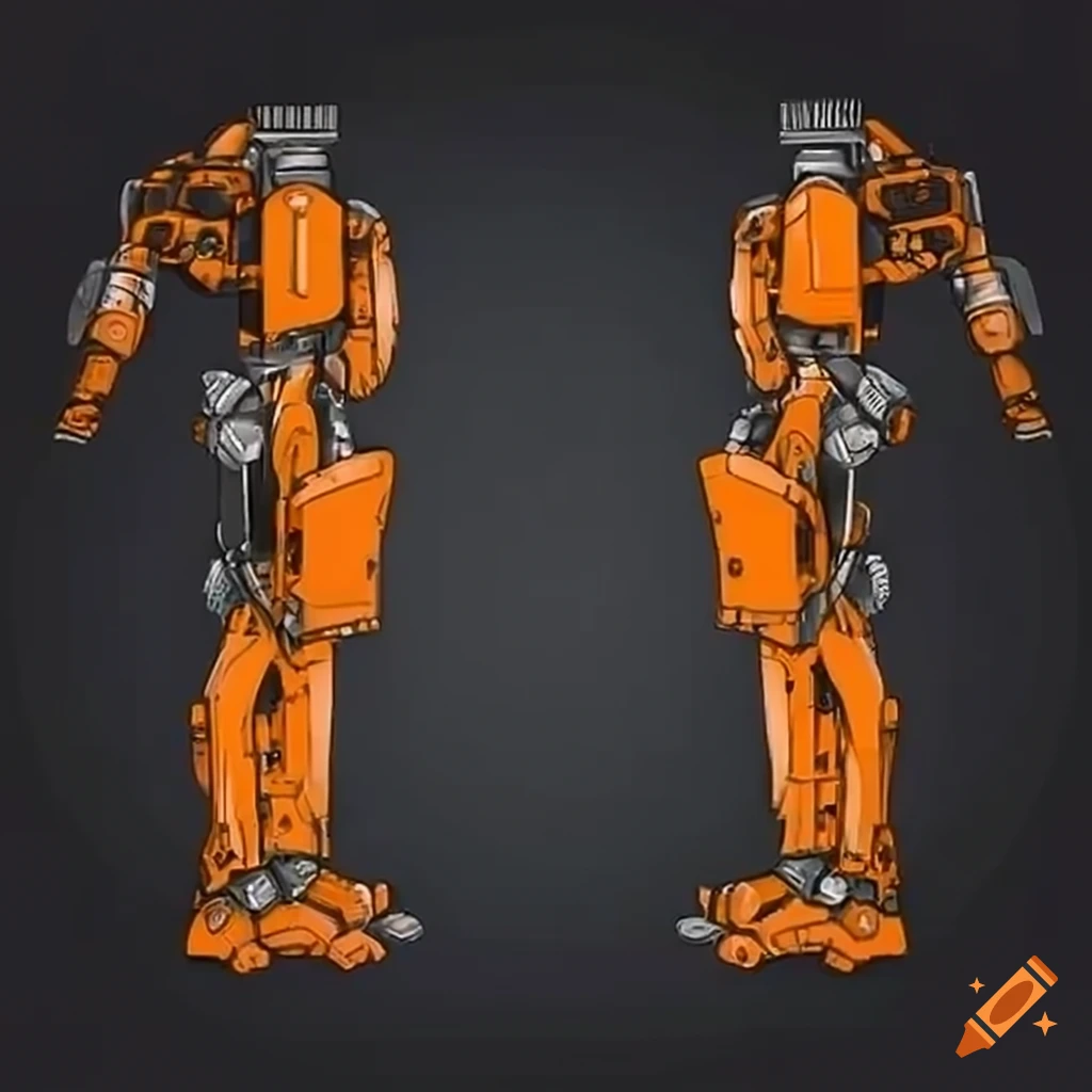 Orange mechanical military robot legs on Craiyon