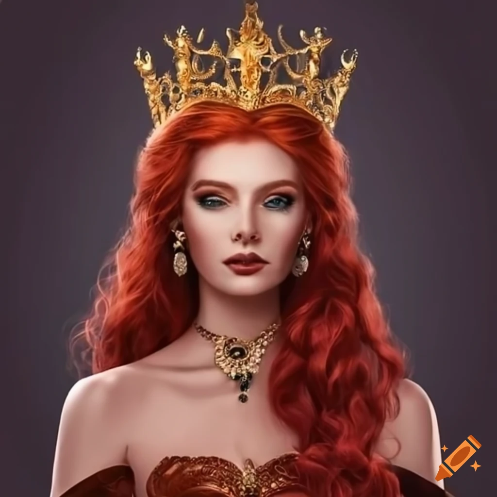 A majestic queen with flowing red hair and an elegant demeanor on Craiyon