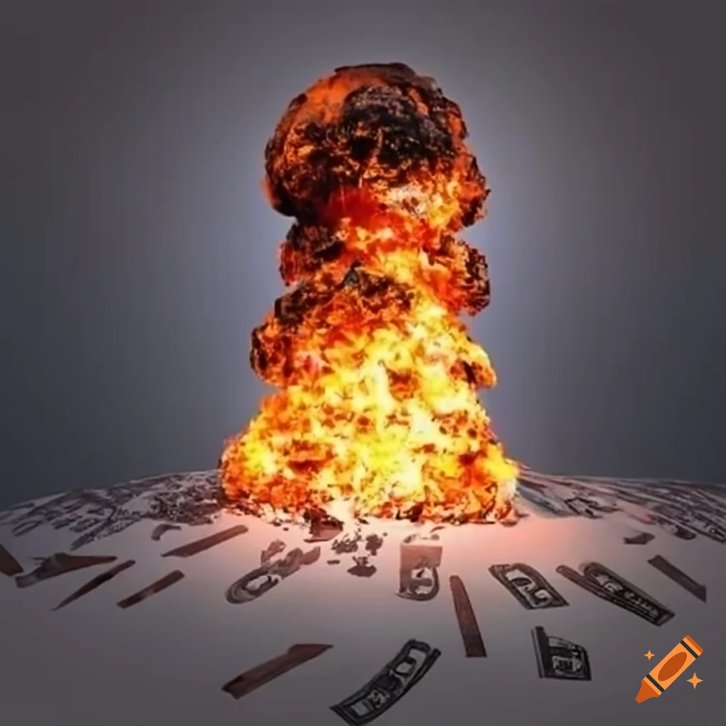 Big explosion with dollar signs all around it