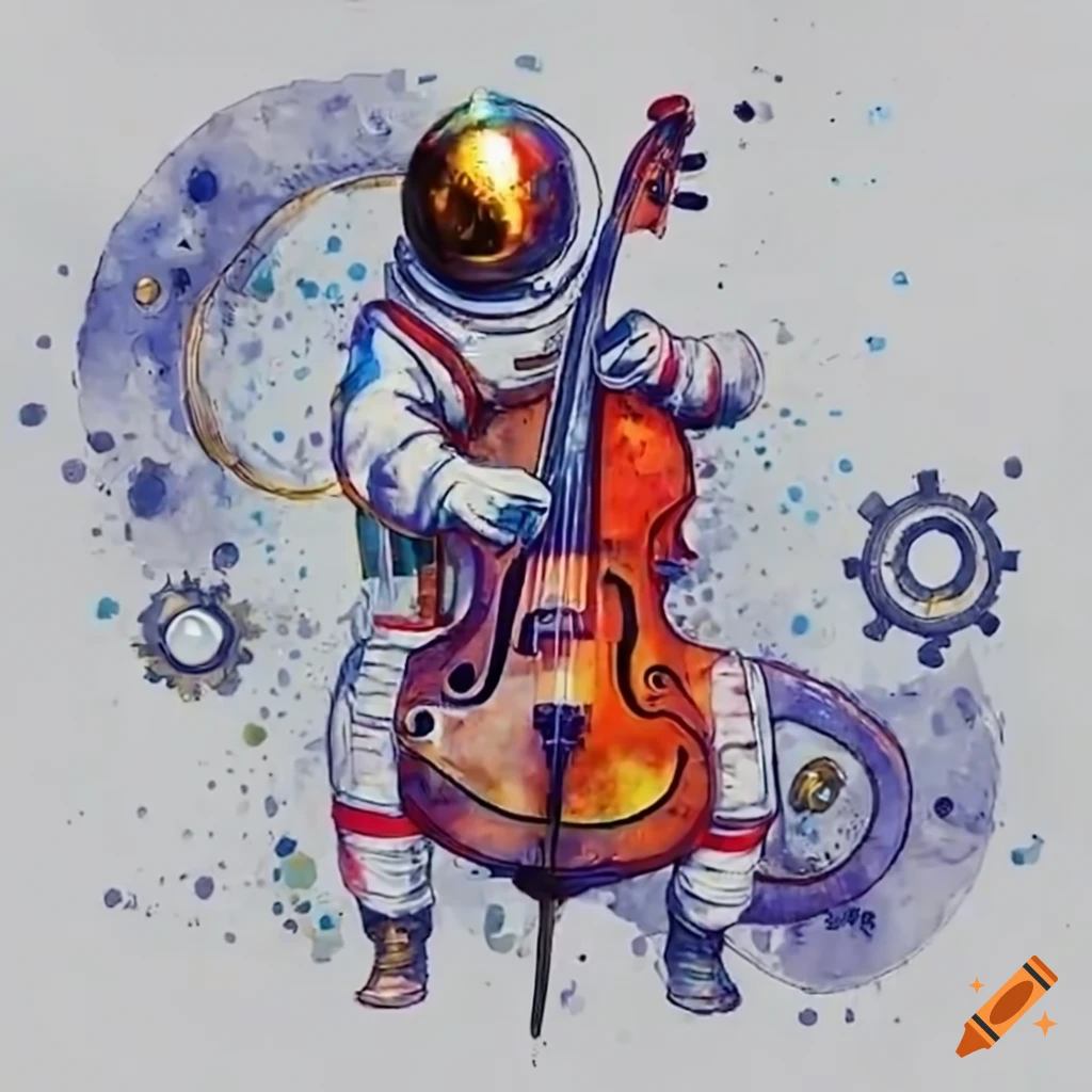 Astronaut playing a cello in space with gears around on Craiyon