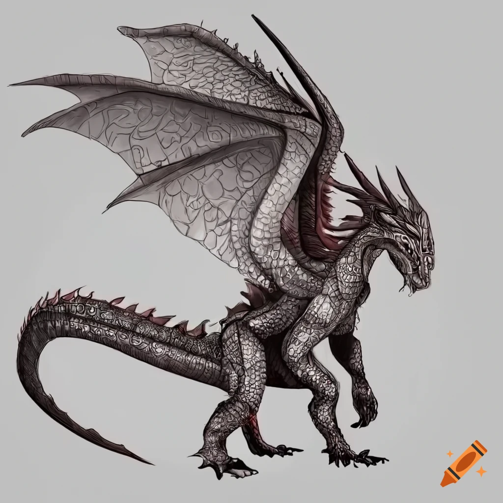 Dragon full length body, concept designs with side view, detailed ...