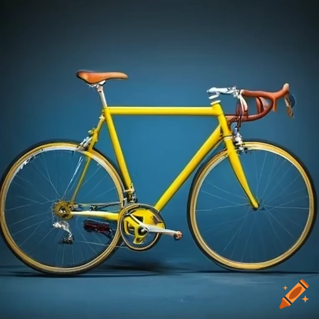 Yellow road bicycle with blue bar on Craiyon