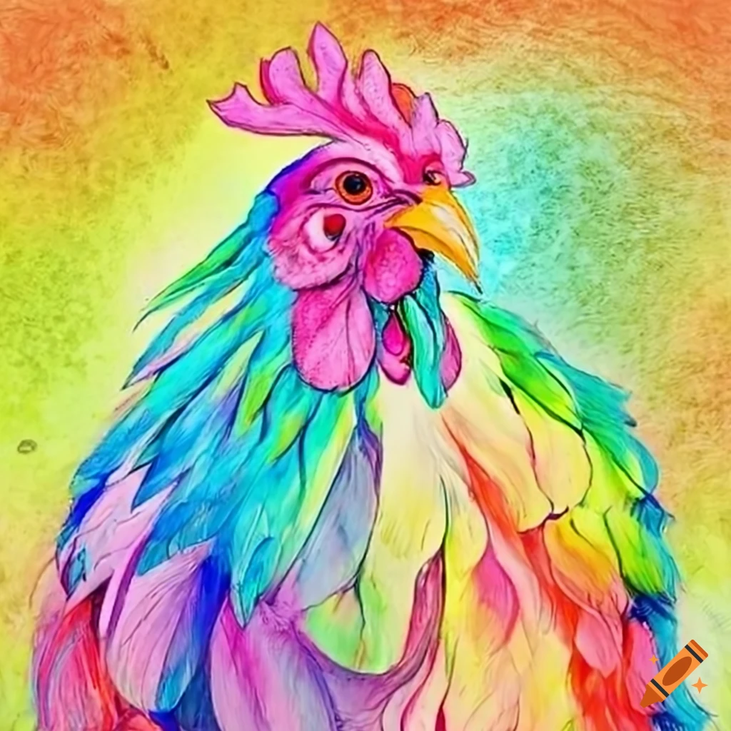 Chicken with rainbow feathers on Craiyon
