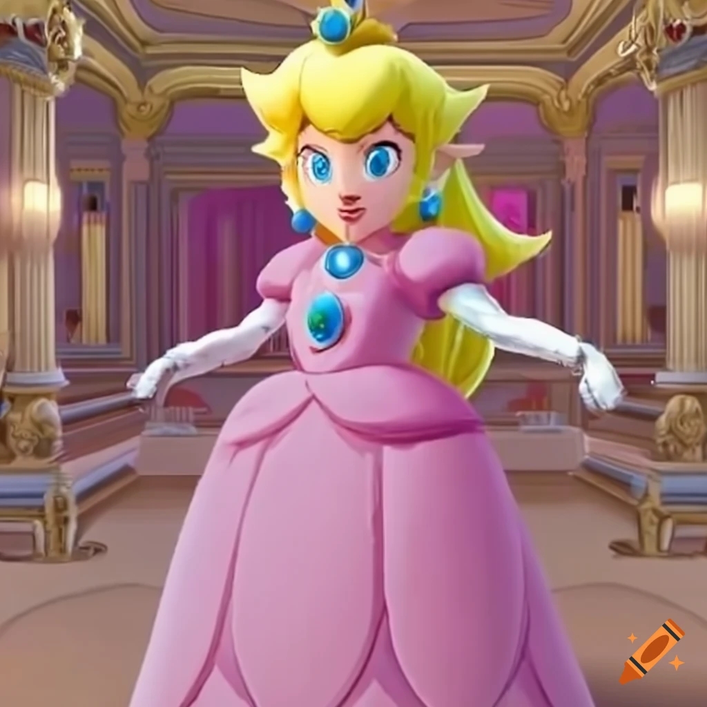 Princess peach and link swap outfits, two people in a grand ballroom ...