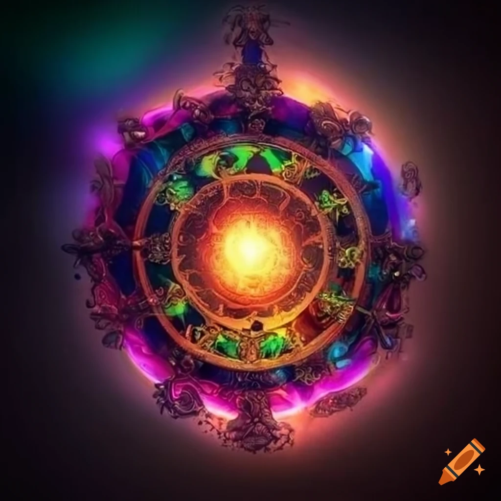 Talisman with complicated fantasy and scifi details colorful on Craiyon