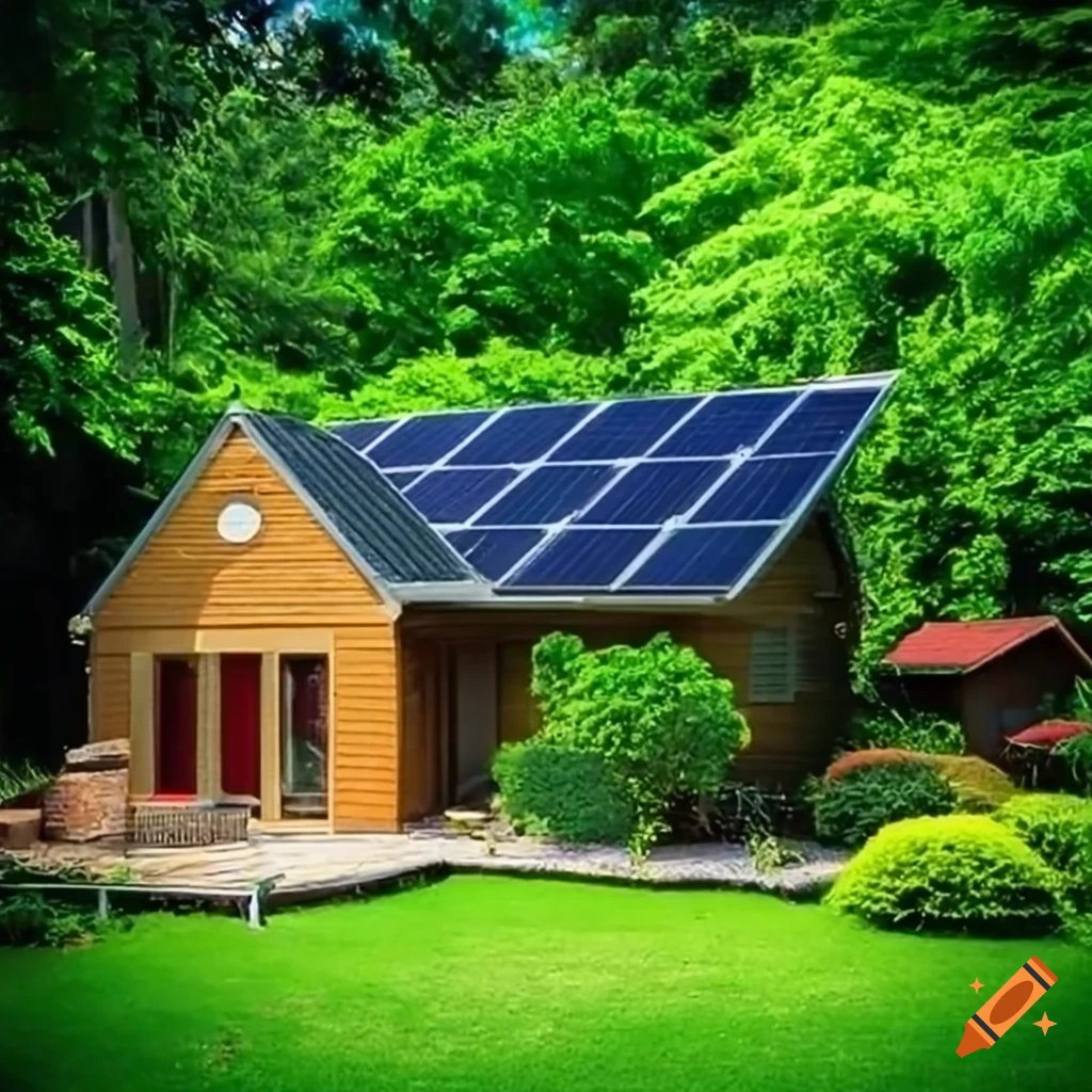 Solar energy beautiful home big garden green sun shines on Craiyon