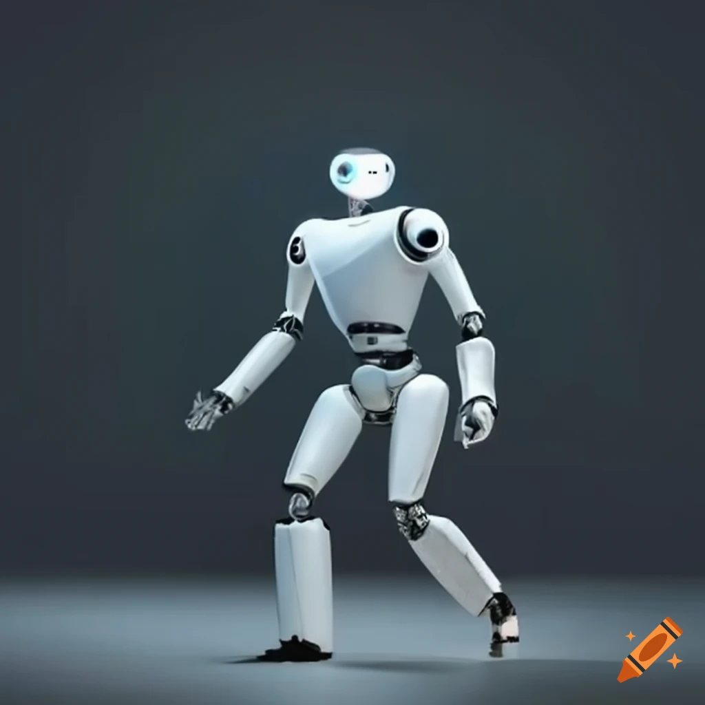 White robot is walking