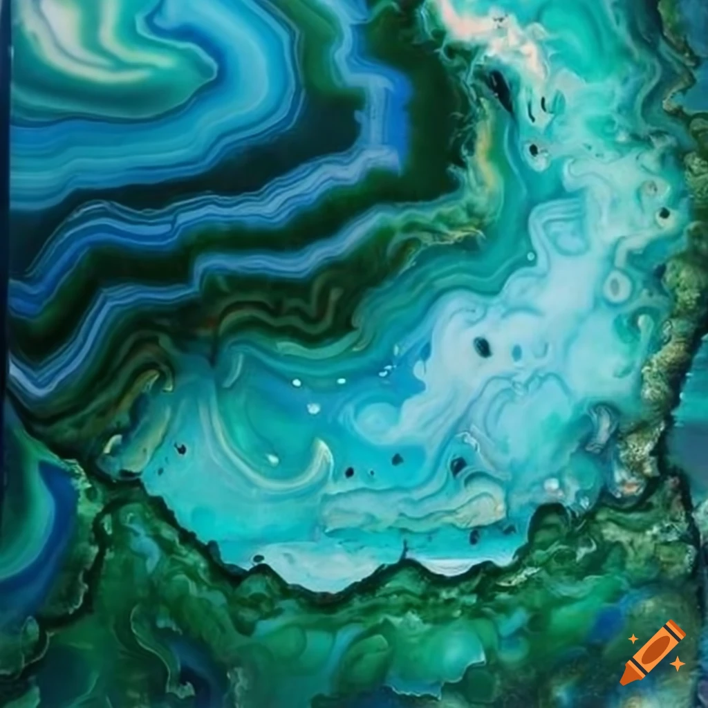 Moss agate fortifications in the style of a japanese water painting on Craiyon