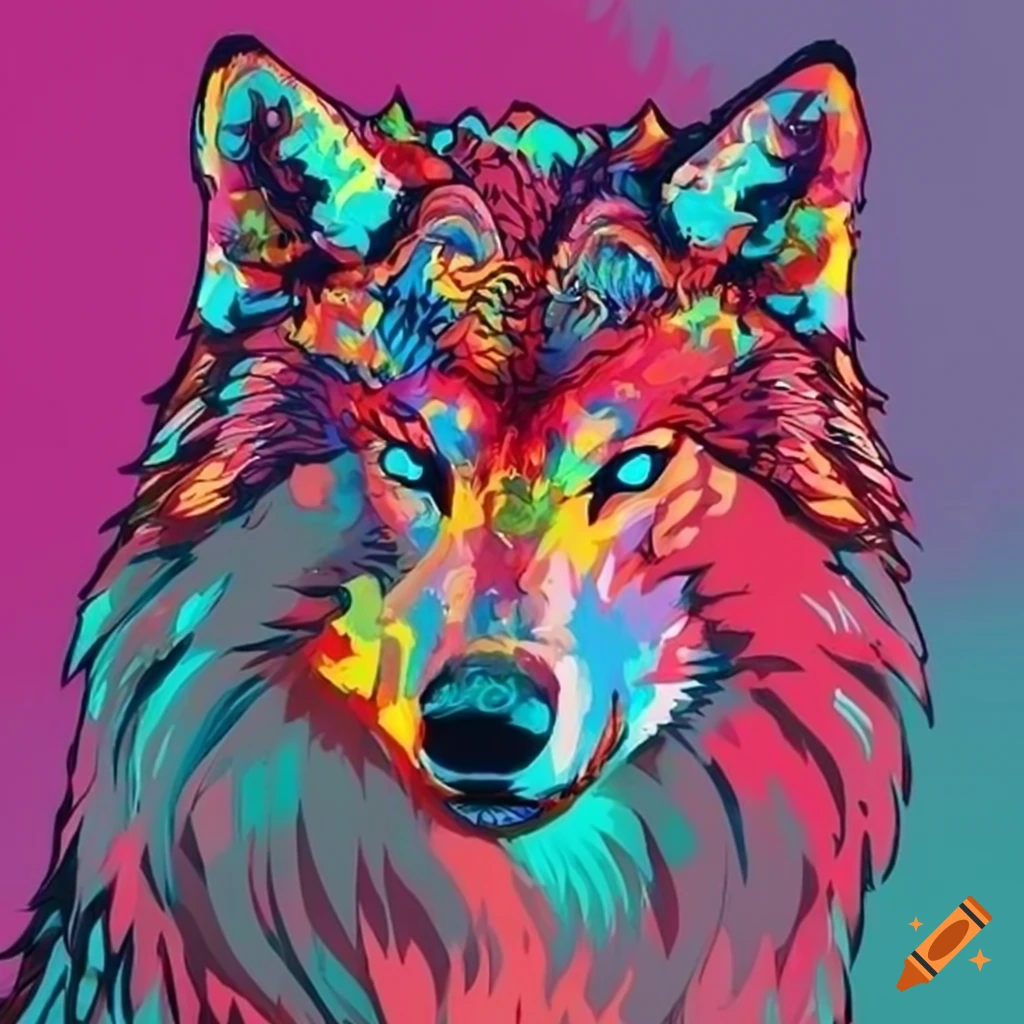 Large wolf with mythical wings pop art