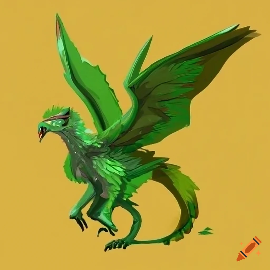 Cat sized emerald green semi-feathered wyvern
