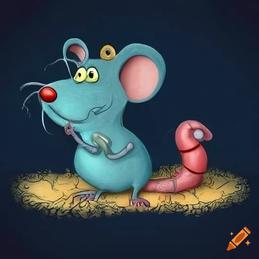 A whimsical illustration of a mouse and worm in x formation on Craiyon