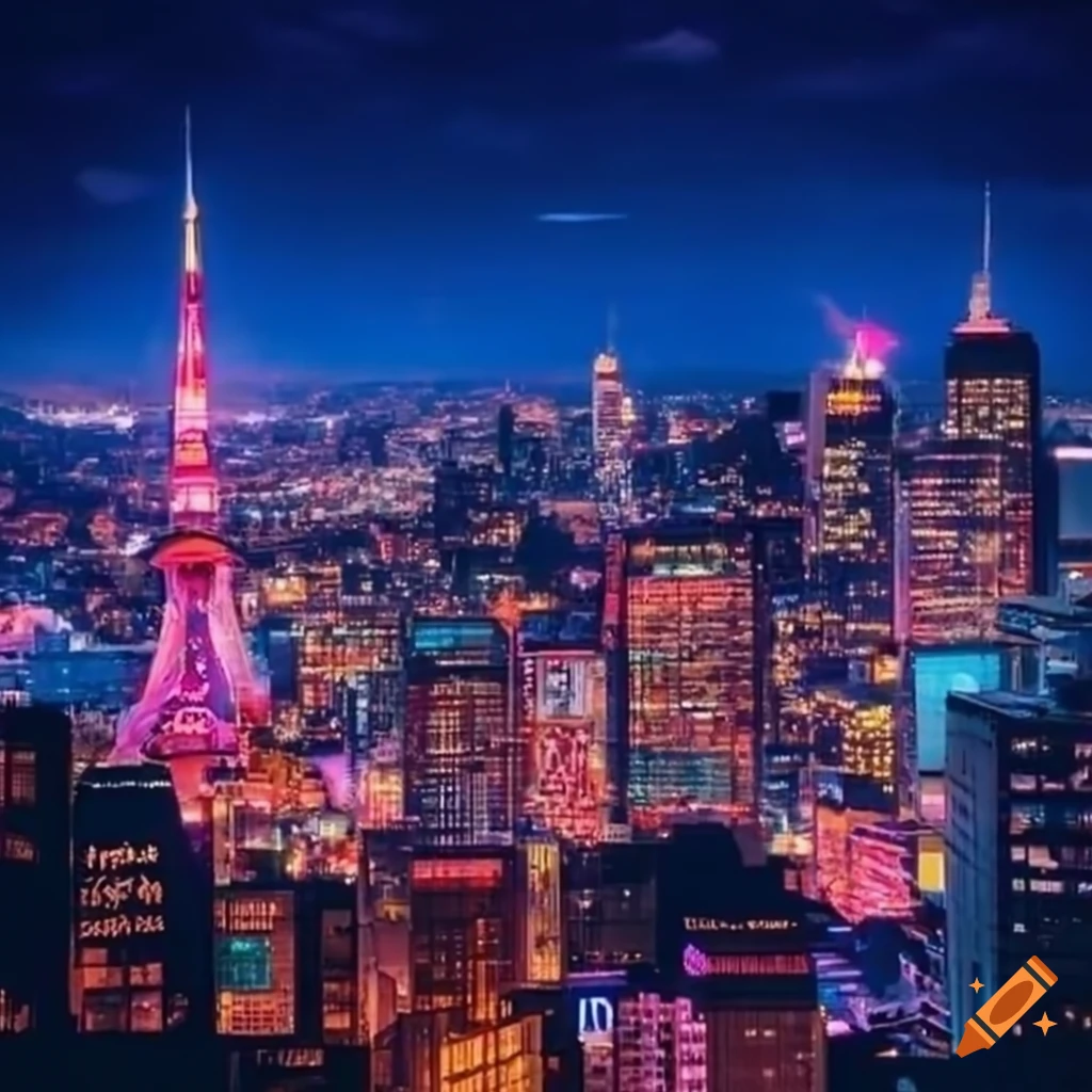 A pretty city that blends tokyo and pittsburgh. with neon lights on Craiyon