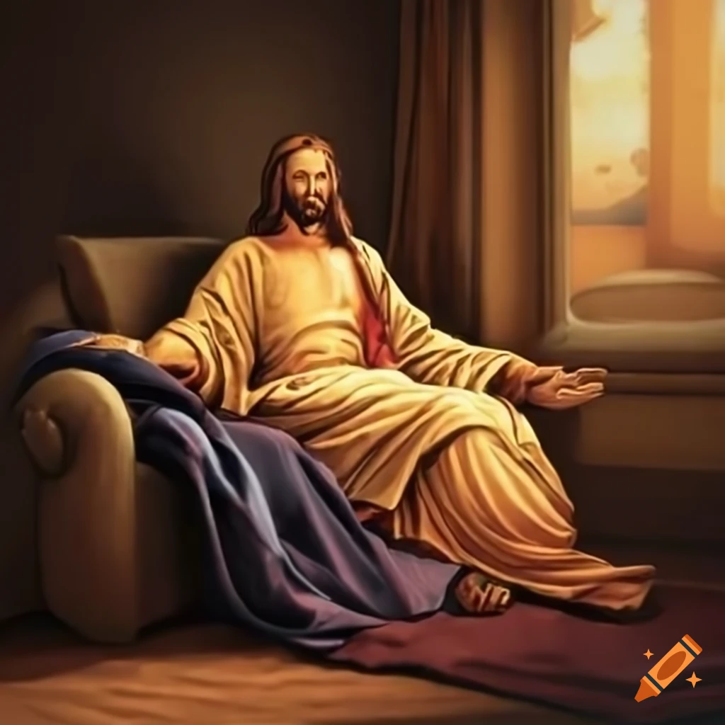 Jesus laying on a couch on Craiyon