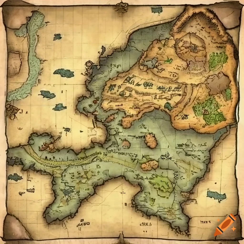 A fantasy map that is very detailed and includes lots of different ...