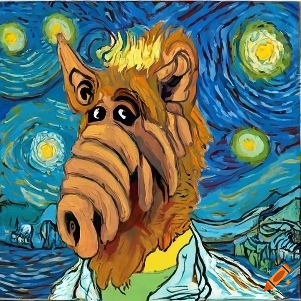 Alf character in the style of vincent van gogh