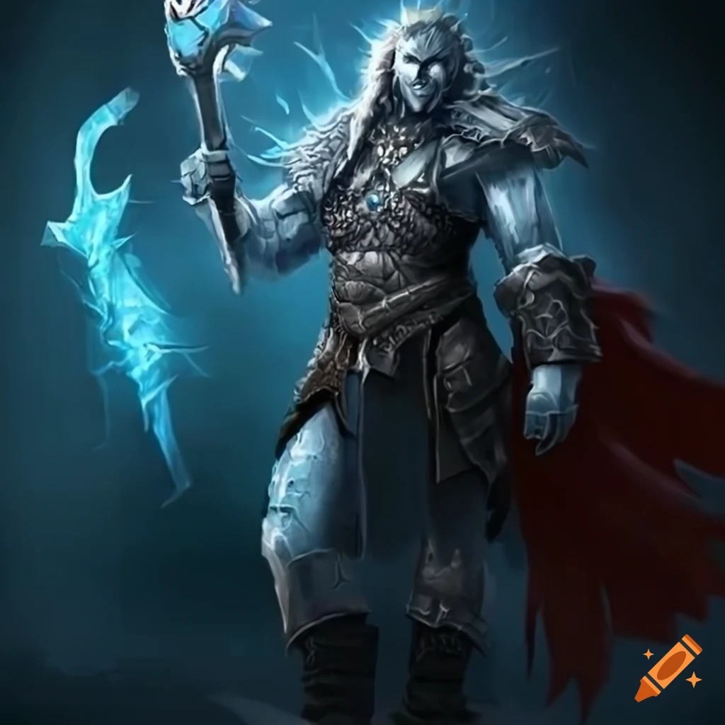 Ice dragonkin wearing barbarian armor