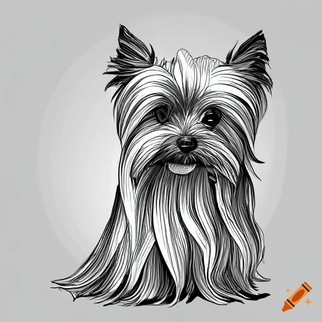 Yorkshire terrier fineline drawing greyscale coloring book style on Craiyon
