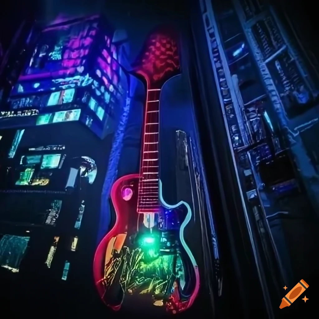 An infinity mirror Les Paul guitar with cool sticker on the bottom in a ...