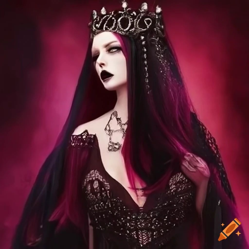 Red-haired goth queen, mystical, fierce woman, ruler