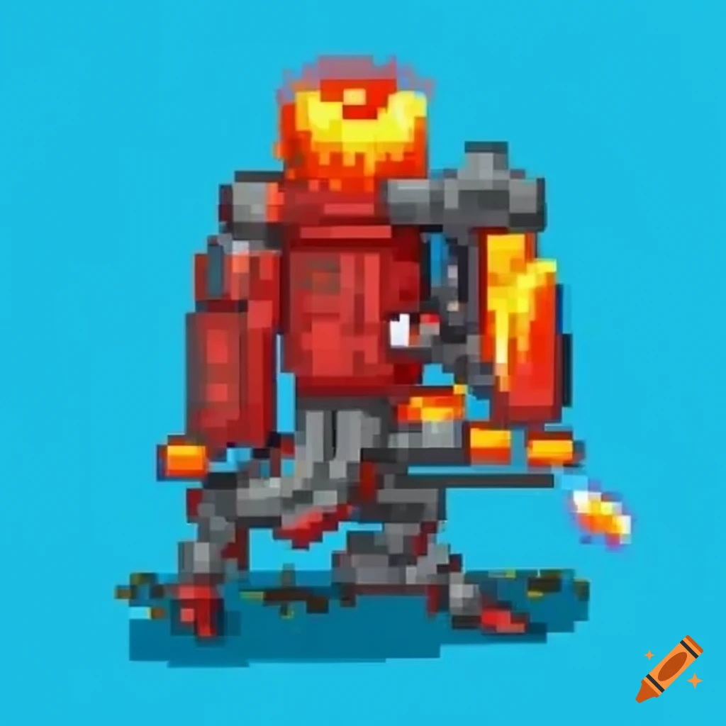Pixel art jetpack with flame from pipe