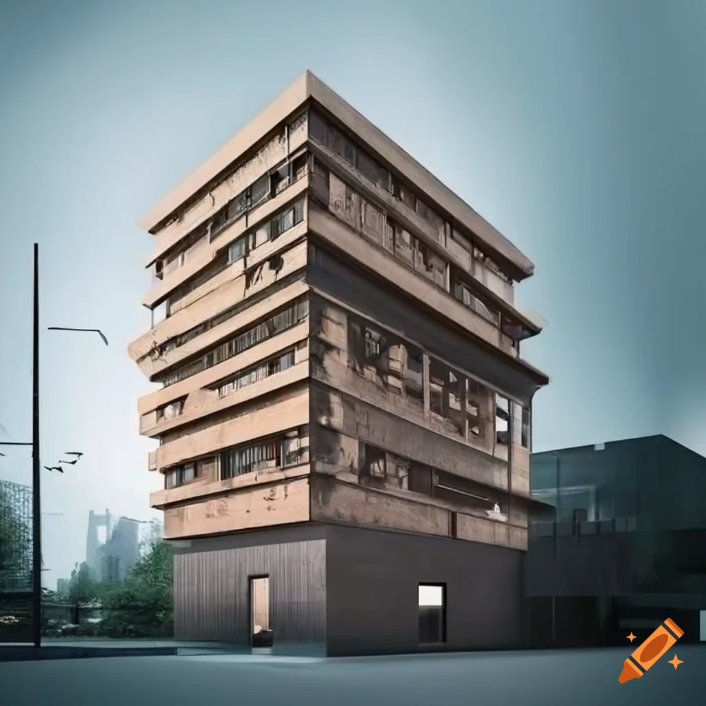 A real rendering for a modern flat facade from a building with concrete ...