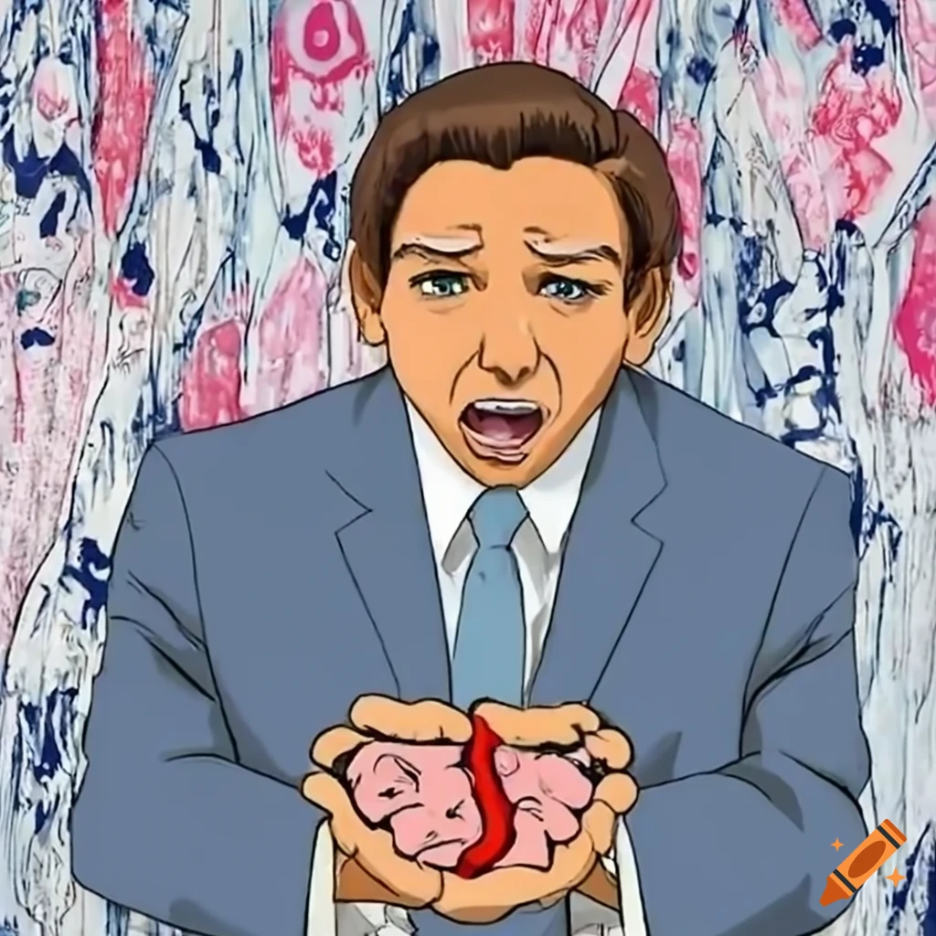 Ron desantis holding the human colon japanese print style