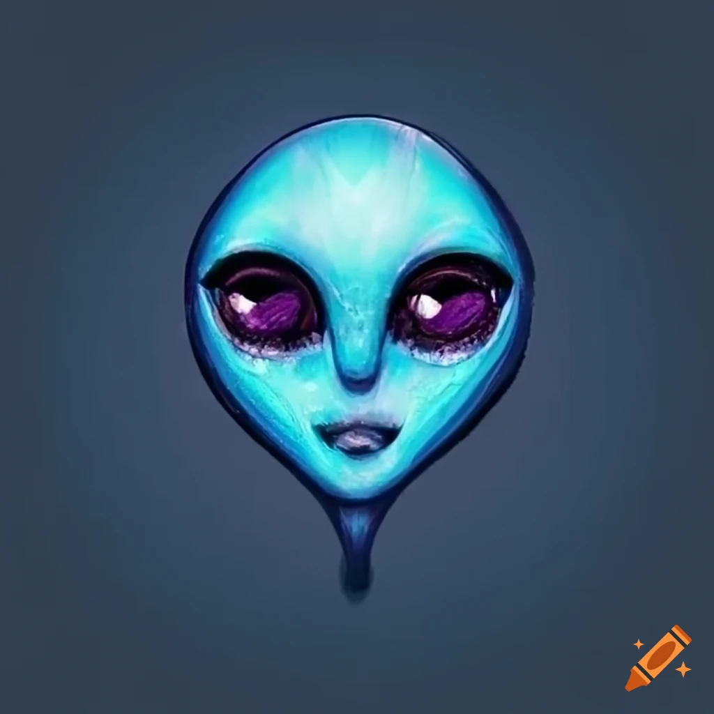 Small blue skin alien with three purple eyes hatched from silver egg on ...