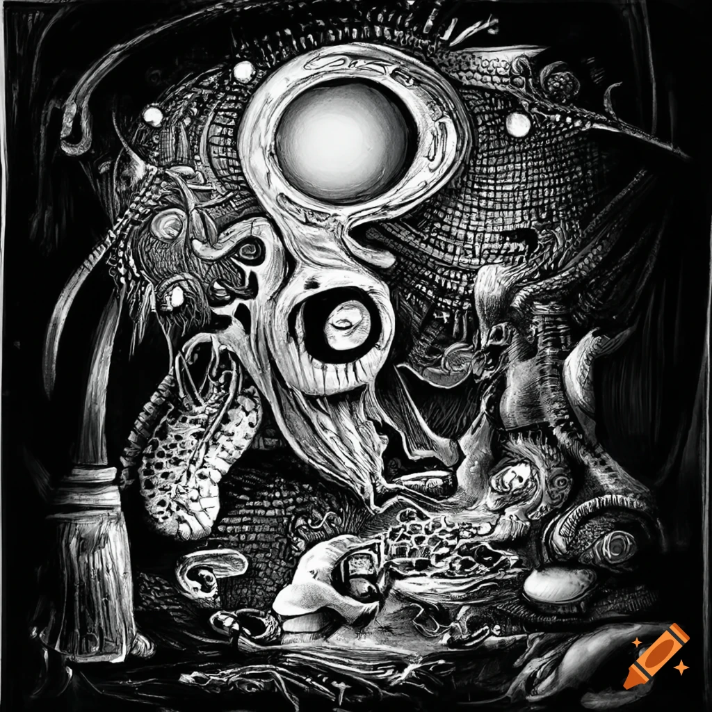 Joe fenton drawing decor black and white microcosme many creatures ...