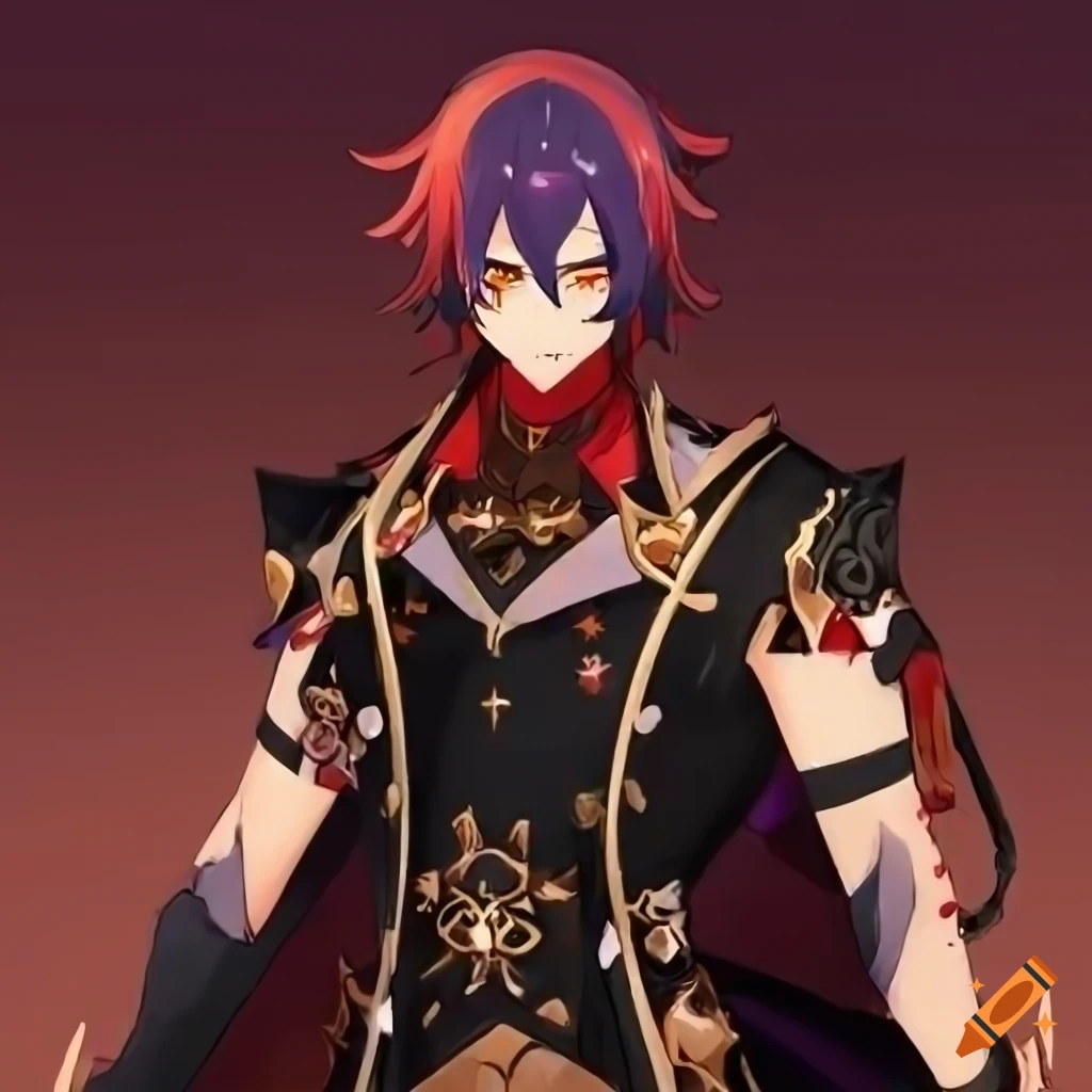 Dark skinned male genshin character fullbody, with yellow eyes with ...