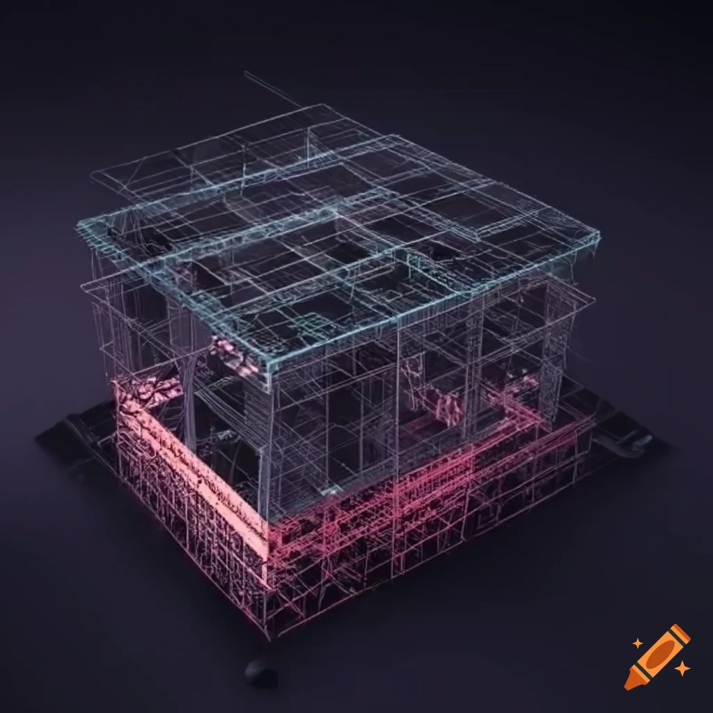 A cgi image of a grid structure constructed within a virtual environment